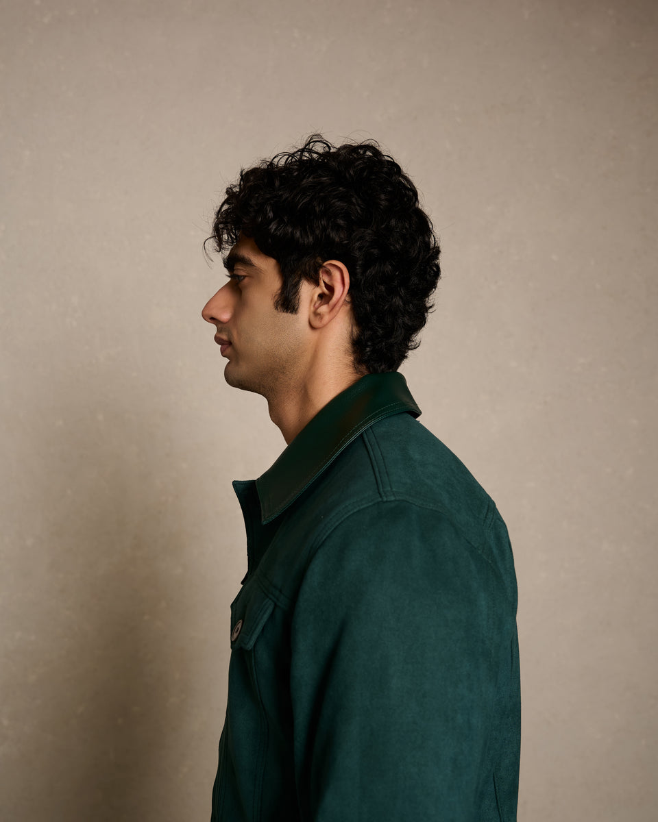Green Suede Trucker Jacket – Perlo Studios